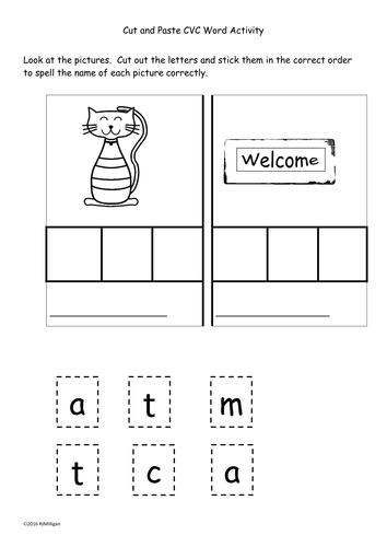 CVC/Onset and Rime, CVC Differentiated Phonics Cut and Paste Activity ...