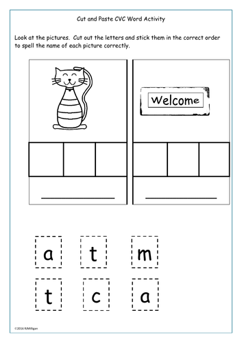 CVC/Onset and Rime, CVC Differentiated Phonics Cut and Paste Activity ...