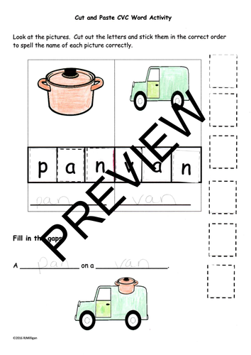CVC/Onset and Rime, CVC Differentiated Phonics Cut and Paste Activity ...