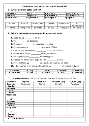 Spanish GCSE ¿cuidas el medio ambiente? : Helping the environment ...