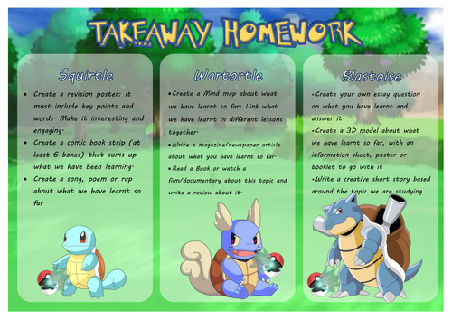 Pokemon Inspired Lesson Resources (Takeaway Homework, Word Mat, 3 ...