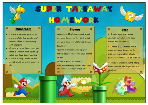 Mario Themed Lesson Resources (Takeaway Homework, Word Mat and 2 ...
