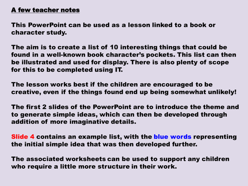 10 things in a book character's pocket (creative English writing ...