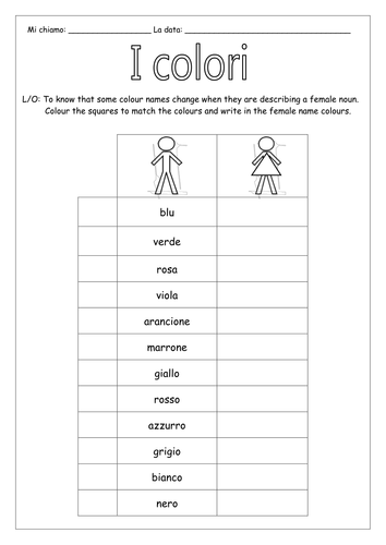 ITALIAN - An Introduction to Colours - Worksheets | Teaching Resources