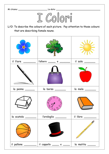 ITALIAN - An Introduction to Colours - Worksheets | Teaching Resources
