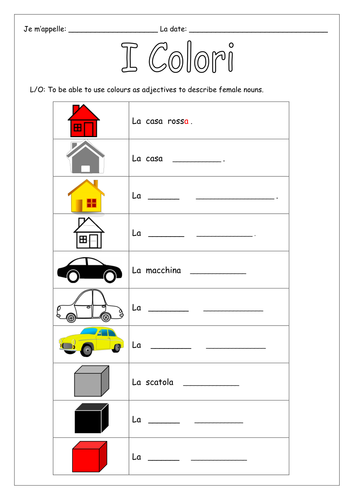 ITALIAN - An Introduction to Colours - Worksheets | Teaching Resources