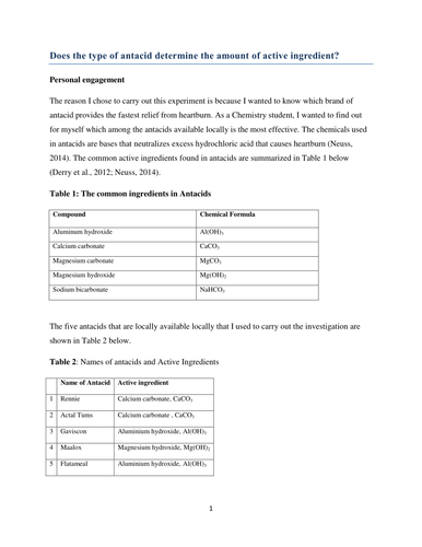 IB Chemistry IA Sample: Antacids | Teaching Resources