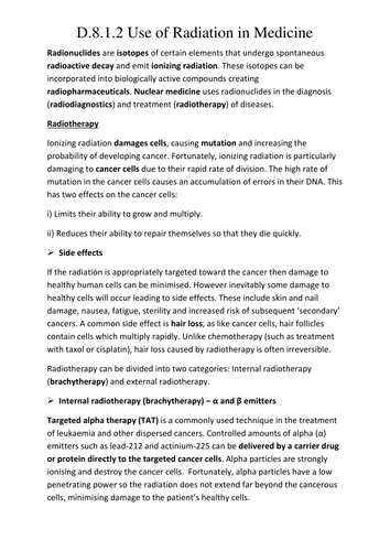 Use of Radiation in medicine | Teaching Resources