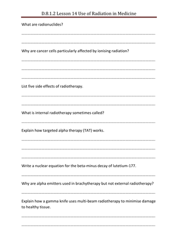 Use of Radiation in medicine | Teaching Resources