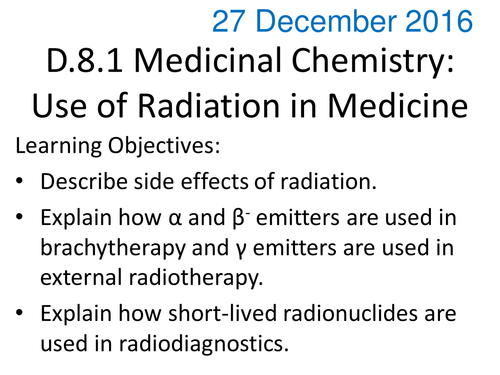 Use of Radiation in medicine | Teaching Resources