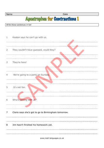 Apostrophes for Contractions: Presentation, Worksheets, Card activity ...