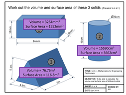 Maths for Engineers - Volume and Surface Area | Teaching Resources