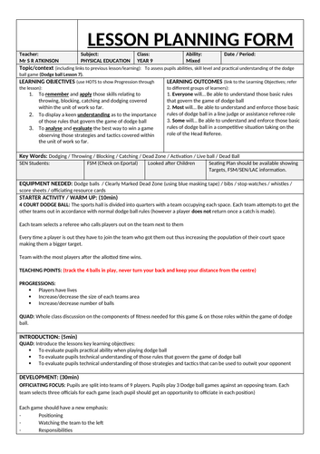 KS4 Dodgeball Resources and Lesson Plans | Teaching Resources