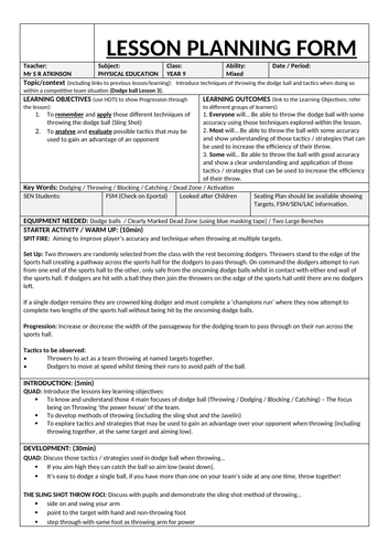 KS4 Dodgeball Resources and Lesson Plans | Teaching Resources