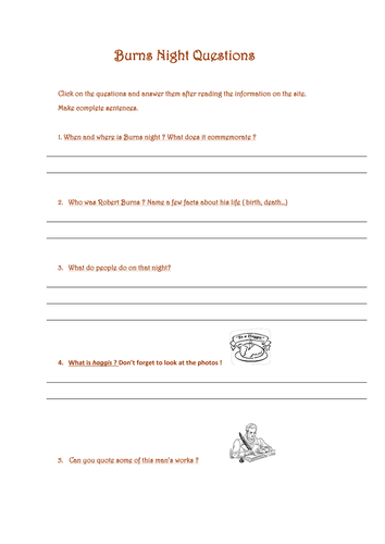Robert Burns PPT and Burns Night PPT & 2 Worksheets | Teaching Resources