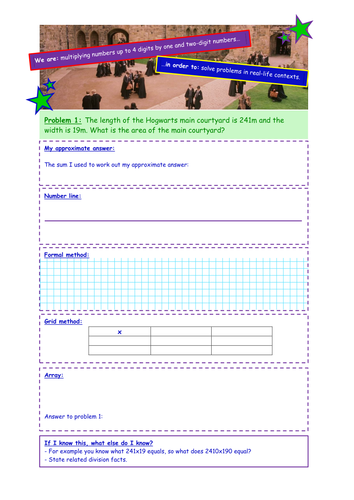 Harry Potter themed differentiated multiplication area worksheet ...