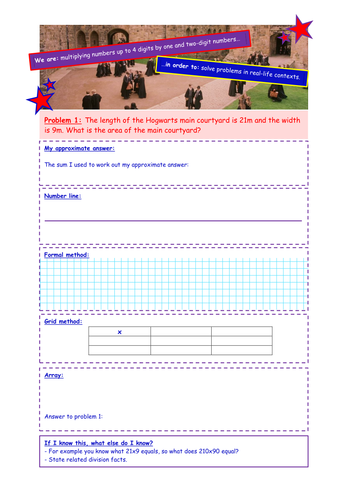 Harry Potter themed differentiated multiplication area worksheet ...