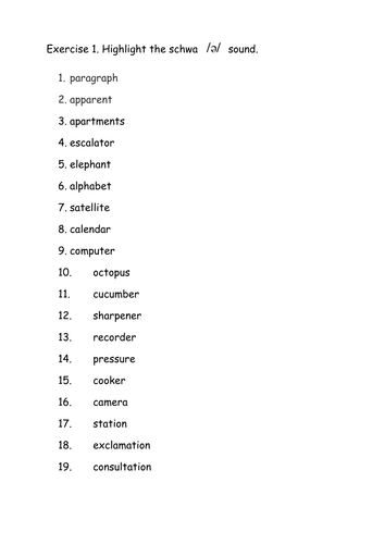 Schwa sound pronunciation practice (7 exercises) | Teaching Resources