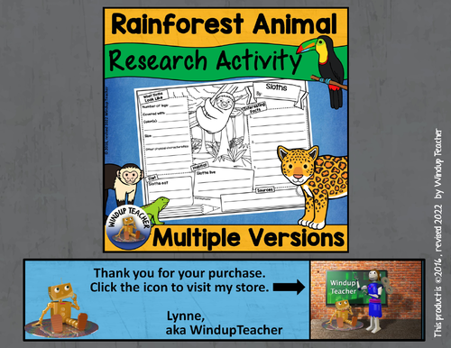 Rainforest Animal Research Activity Posters | Teaching Resources