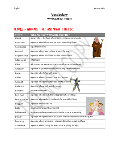 Vocabulary For Writing - All About People | Teaching Resources