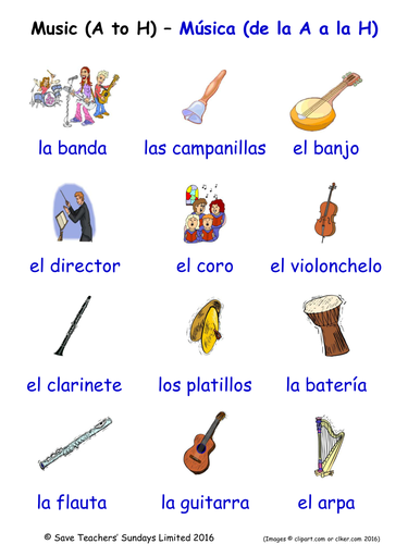 Musical Instruments in Spanish Word Searches (2 Wordsearches ...
