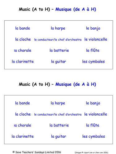 Musical Instruments in French Worksheets (2 Labelling Worksheets ...