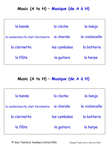 Musical Instruments in French Worksheets (2 Labelling Worksheets ...