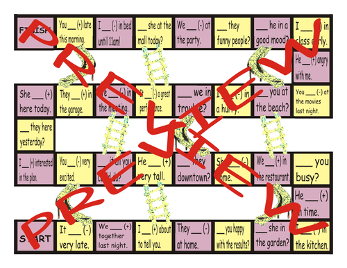 Past Simple Tense with Verb Be Chutes and Ladders Board Game | Teaching ...