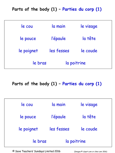 Parts of the Body in French Worksheets (3 Labelling Worksheets ...