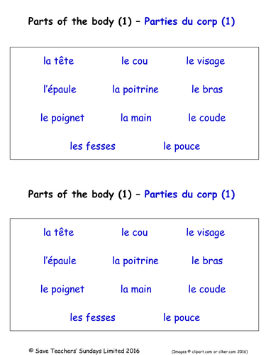 Parts of the Body in French Worksheets (3 Labelling Worksheets ...