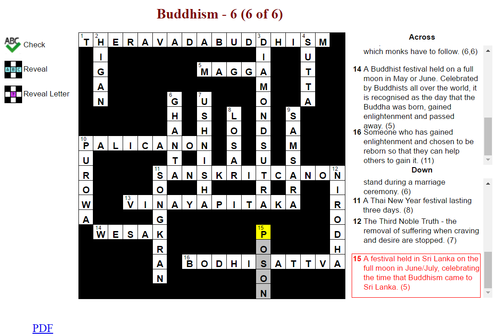Literacy In Buddhism – Interactive Crosswords (HTML5) | Teaching Resources