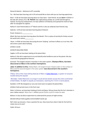 Assembly Script for Year 5 class | Teaching Resources