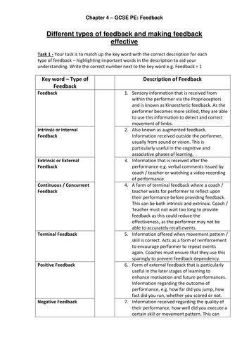 GCSE PE Different types of feedback and making feedback effective ...
