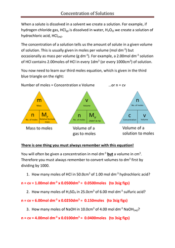Concentration of Solutions worksheet | Teaching Resources
