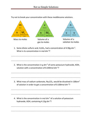 Moles and concentration worksheet - Not so Simple Solutions | Teaching ...