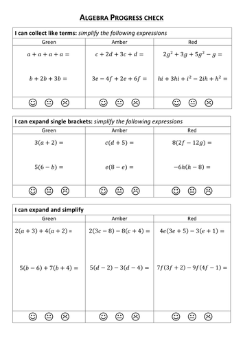 Algebra progress check - differentiated worksheet | Teaching Resources