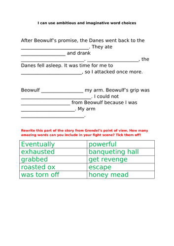 Beowulf, 3 week writing unit | Teaching Resources