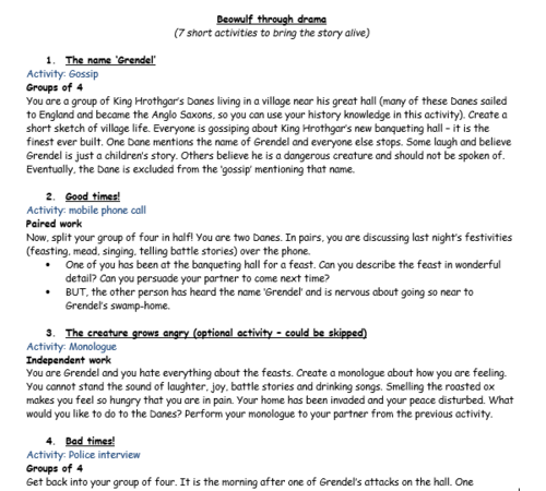 Beowulf, 3 week writing unit | Teaching Resources