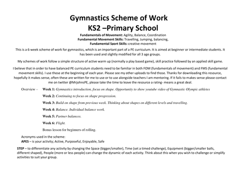 Gymnastics KS2 Scheme of work | Teaching Resources