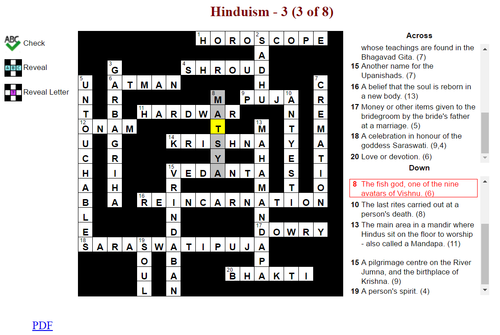 Literacy In Hinduism – Interactive Crosswords (HTML5) | Teaching Resources