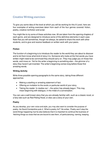 Creative Writing Exercises | Teaching Resources