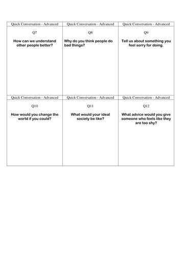 Quick Conversation Cards - Advanced Level 2 | Teaching Resources