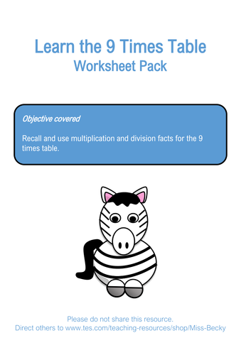9 Times Table Worksheet Pack | Teaching Resources