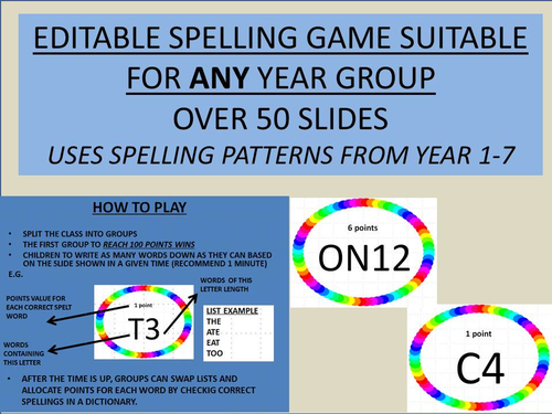 EDITABLE SPELLING GAME SUITABLE FOR ANY YEAR GROUP | Teaching Resources