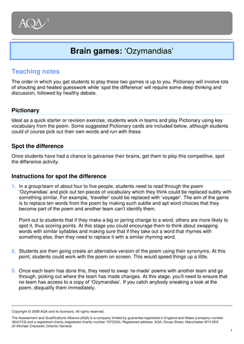 GCSE Poetry Analysis of "Ozymandias" With Lots of Activities Suitable ...