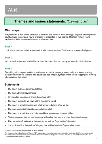 GCSE Poetry Analysis of "Ozymandias" With Lots of Activities Suitable ...