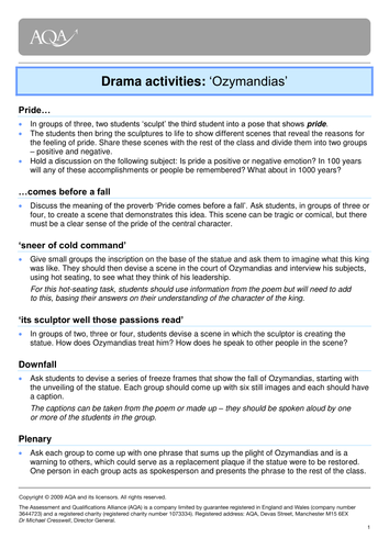GCSE Poetry Analysis of "Ozymandias" With Lots of Activities Suitable ...