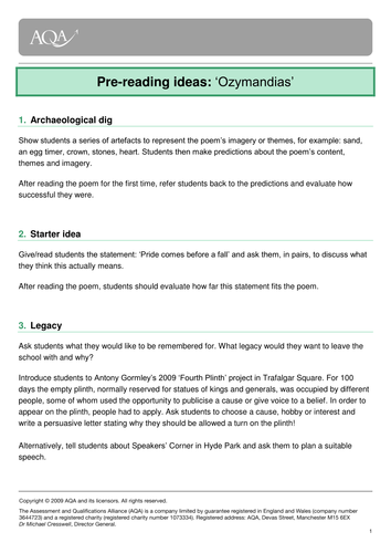 GCSE Poetry Analysis of "Ozymandias" With Lots of Activities Suitable ...