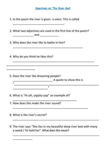 GCSE Poetry Analysis of "The River God" With Lots of Activities ...