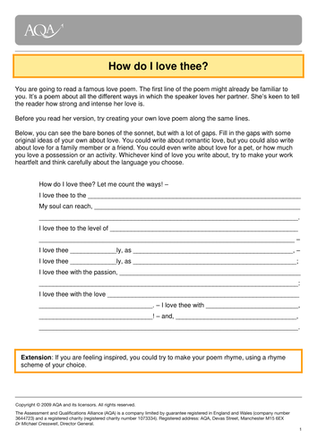 GCSE Poetry Analysis of "Sonnet 43" With Lots of Activities Suitable ...